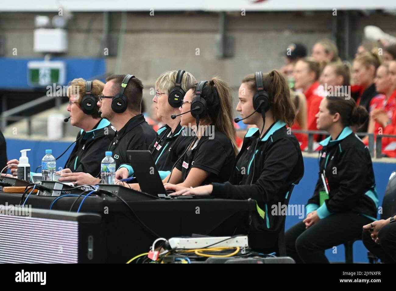 Match officials watch on during the Round 3 Super Netball match between ...