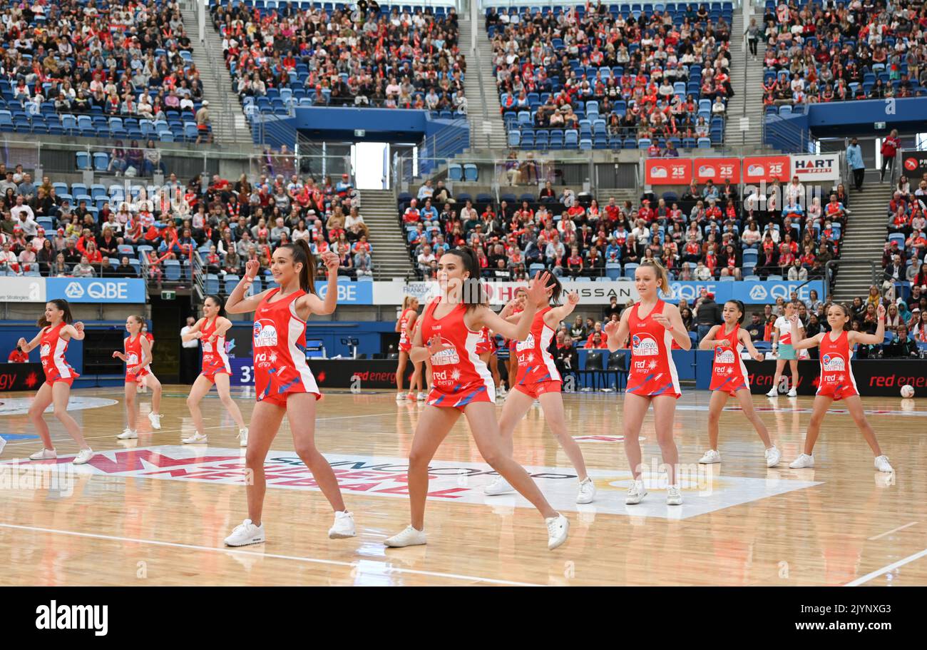 Cheerleaders on the court during the Round 3 Super Netball match ...
