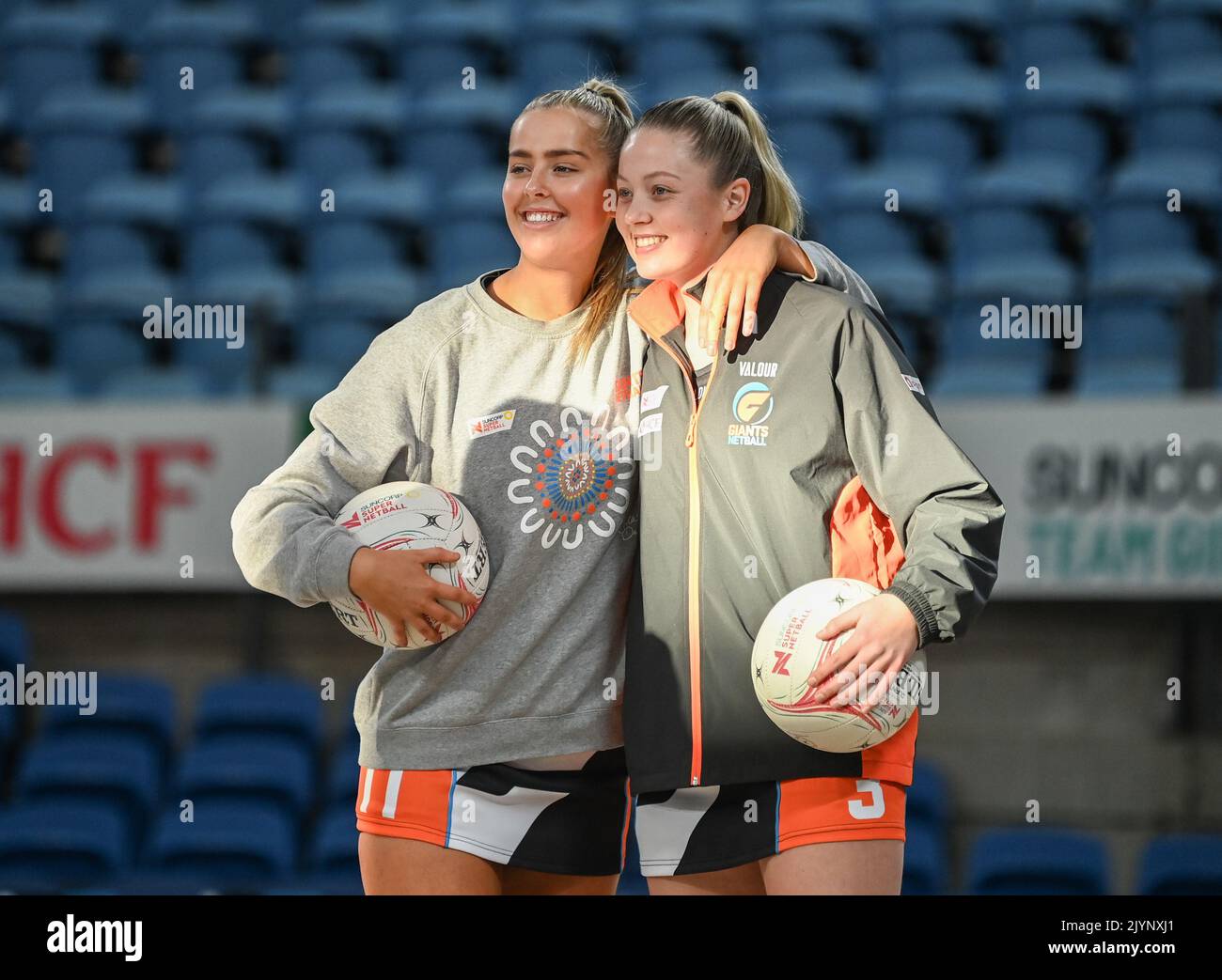 Matisse Letherbarrow and Sophie Dwyer of the Giants practicing before ...