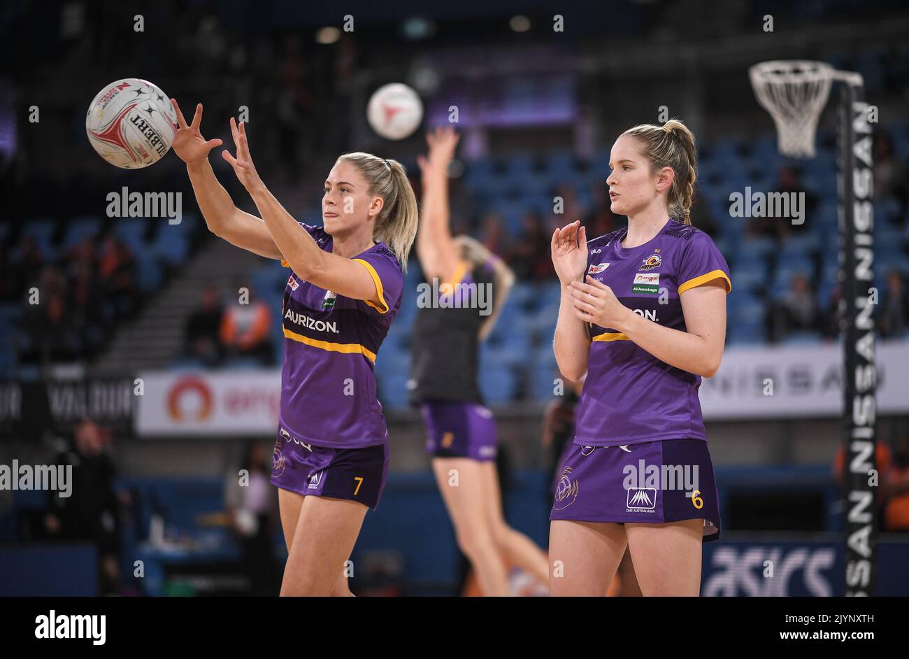 Kim Jenner and Tara Hinchliffe of the Firebirds practicing before the ...