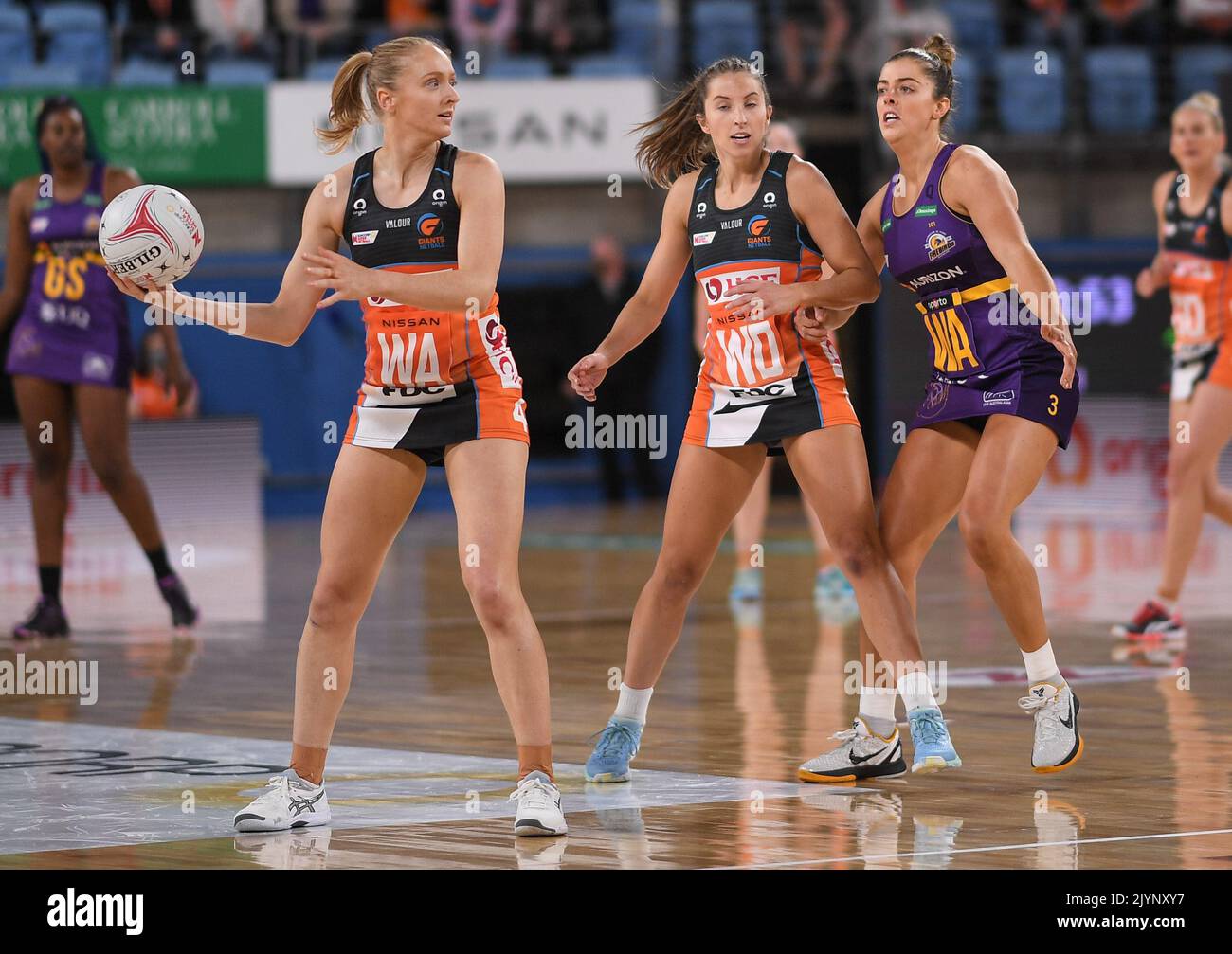 Maddie Hay of the Giants in action during the Round 3 Super Netball ...
