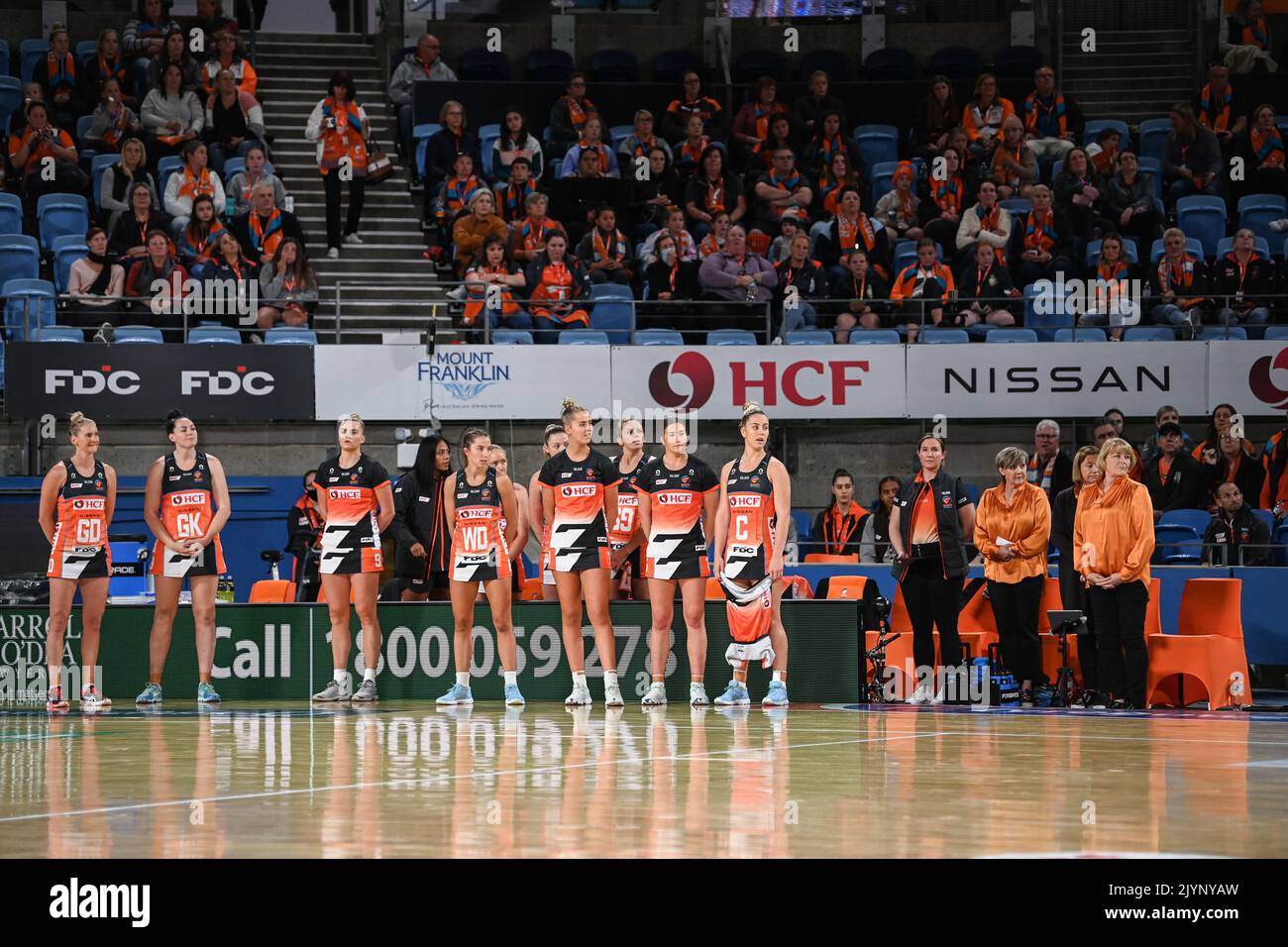 The Giants stand during the welcome to country ahead of the Round 3 ...