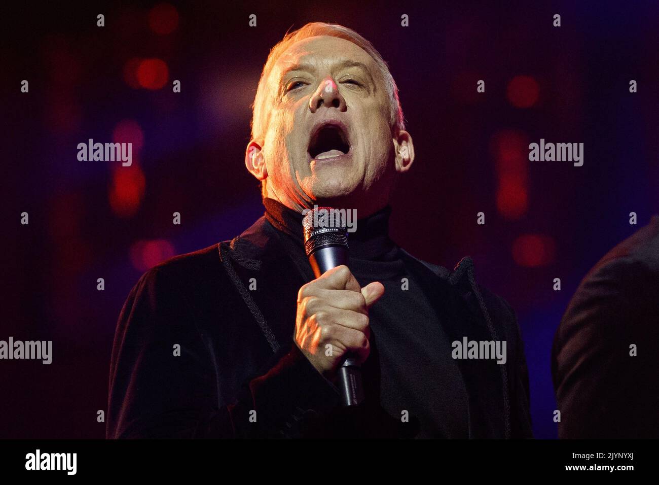 Simon Burke (Harold Zidler) performs during a media call for Moulin Rouge! The Musical, at the ...