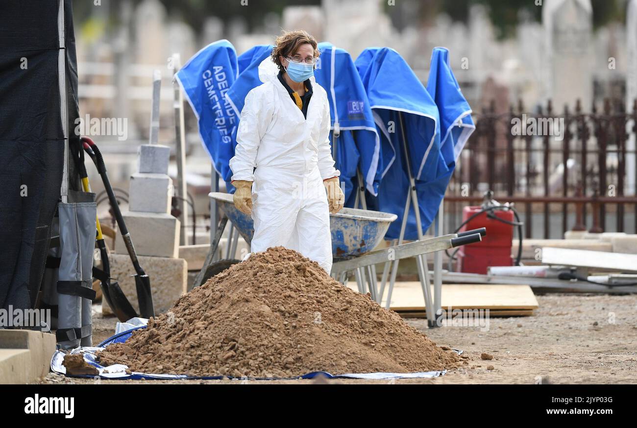 Forensic anthropologist Dr Ellie Simpson from Forensic Science SA works ...