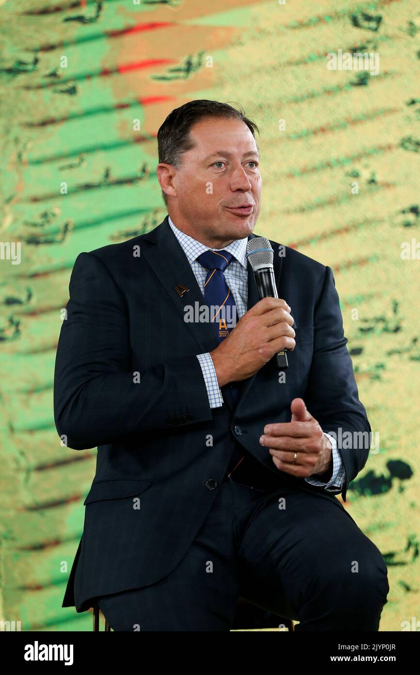 Former Wallaby Phil Kearns speaks during a launch for Australia’s 2027 ...