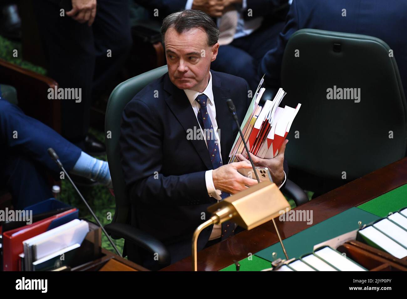 Victorian Opposition leader Michael O'biren (centre) exits after ...