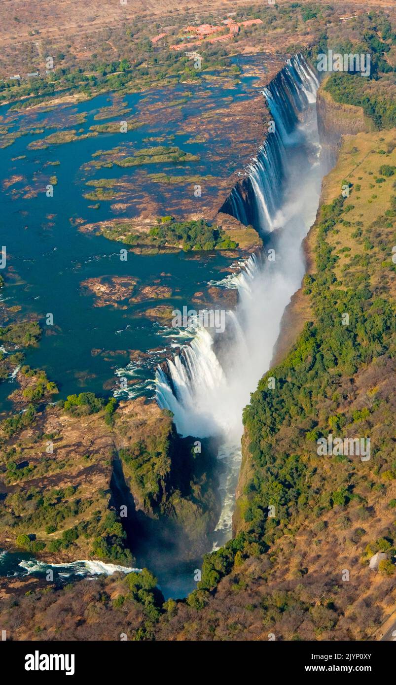 View of the Falls from a height of bird flight. Victoria Falls Stock ...