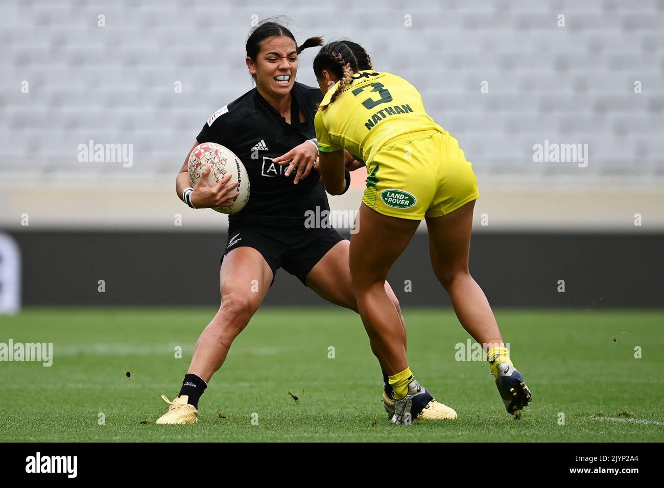 Stacey Fluhler during the Rugby Sevens match between the Black Ferns ...