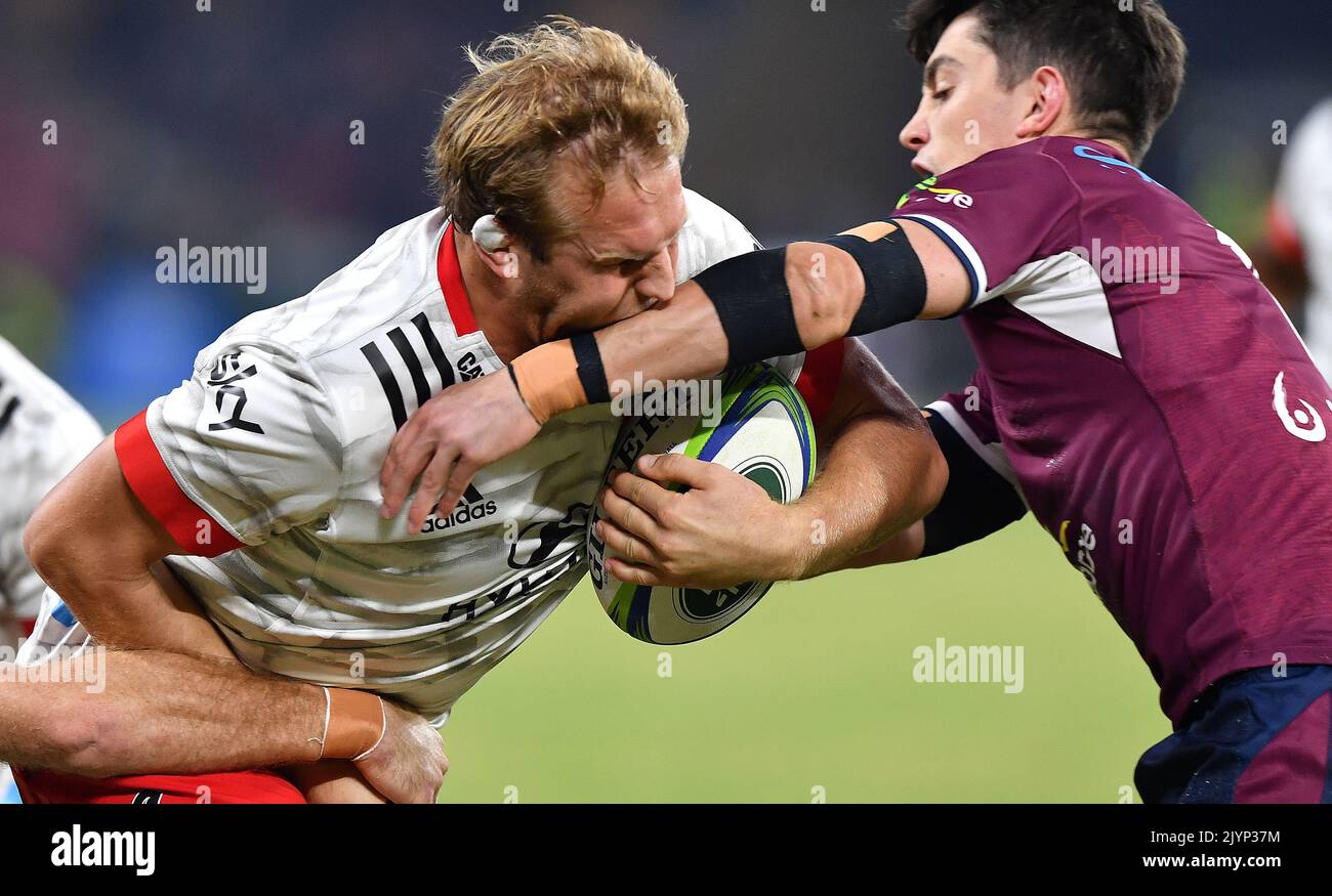 Mitchell Dunshea (left) of the Crusaders in action during the Round 2 ...