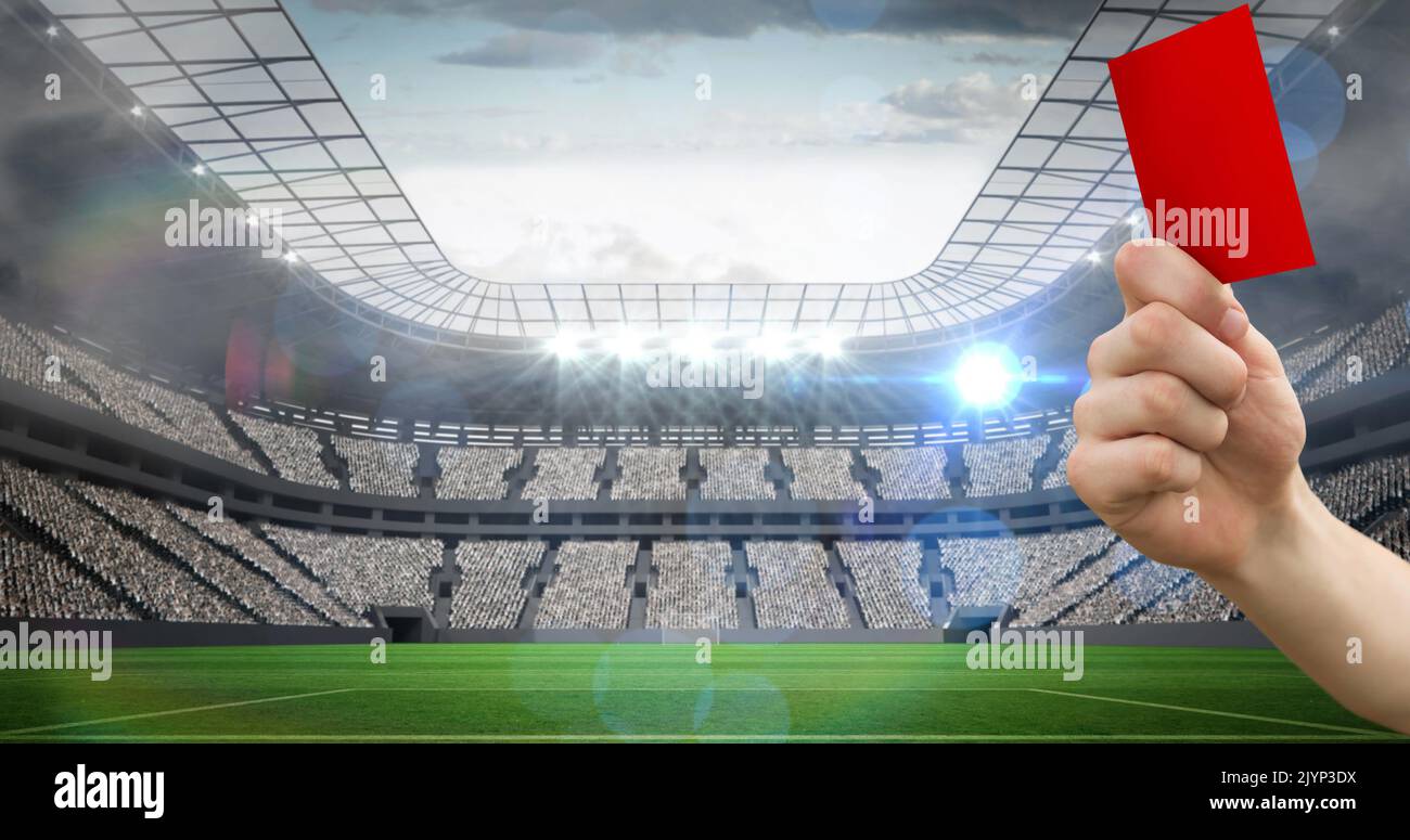 Image of referee holding red card on pitch in sports stadium Stock ...