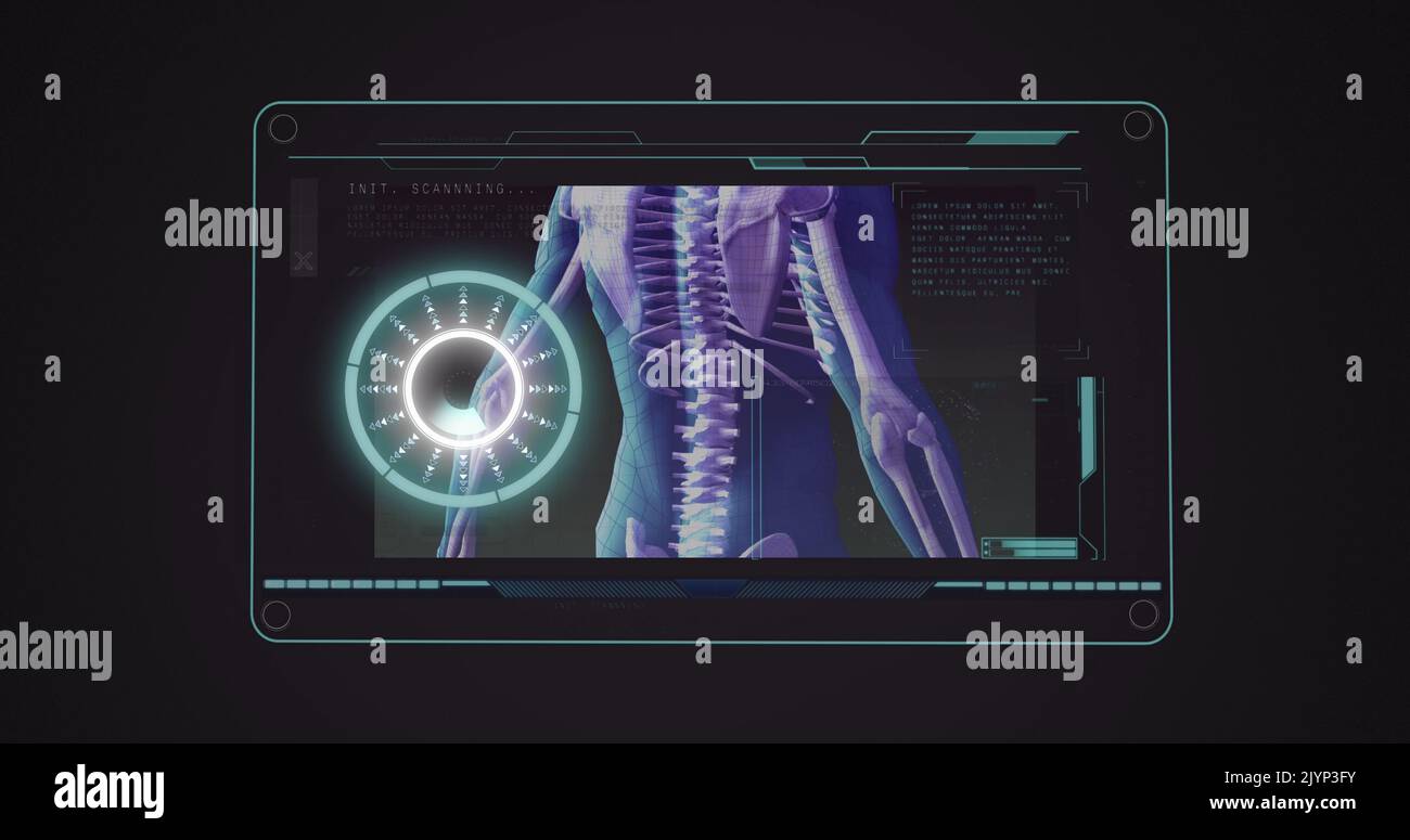 Image of scope scanning and human body spinning on screen Stock Photo ...