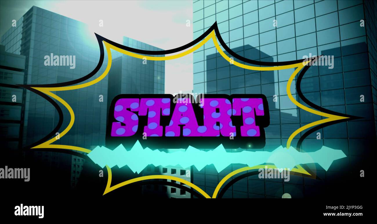 Image of start text over digital cityscape Stock Photo - Alamy