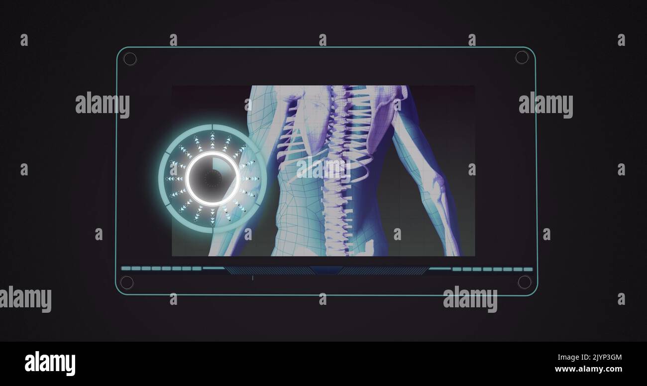 Image of scope scanning and human body spinning on screen Stock Photo ...