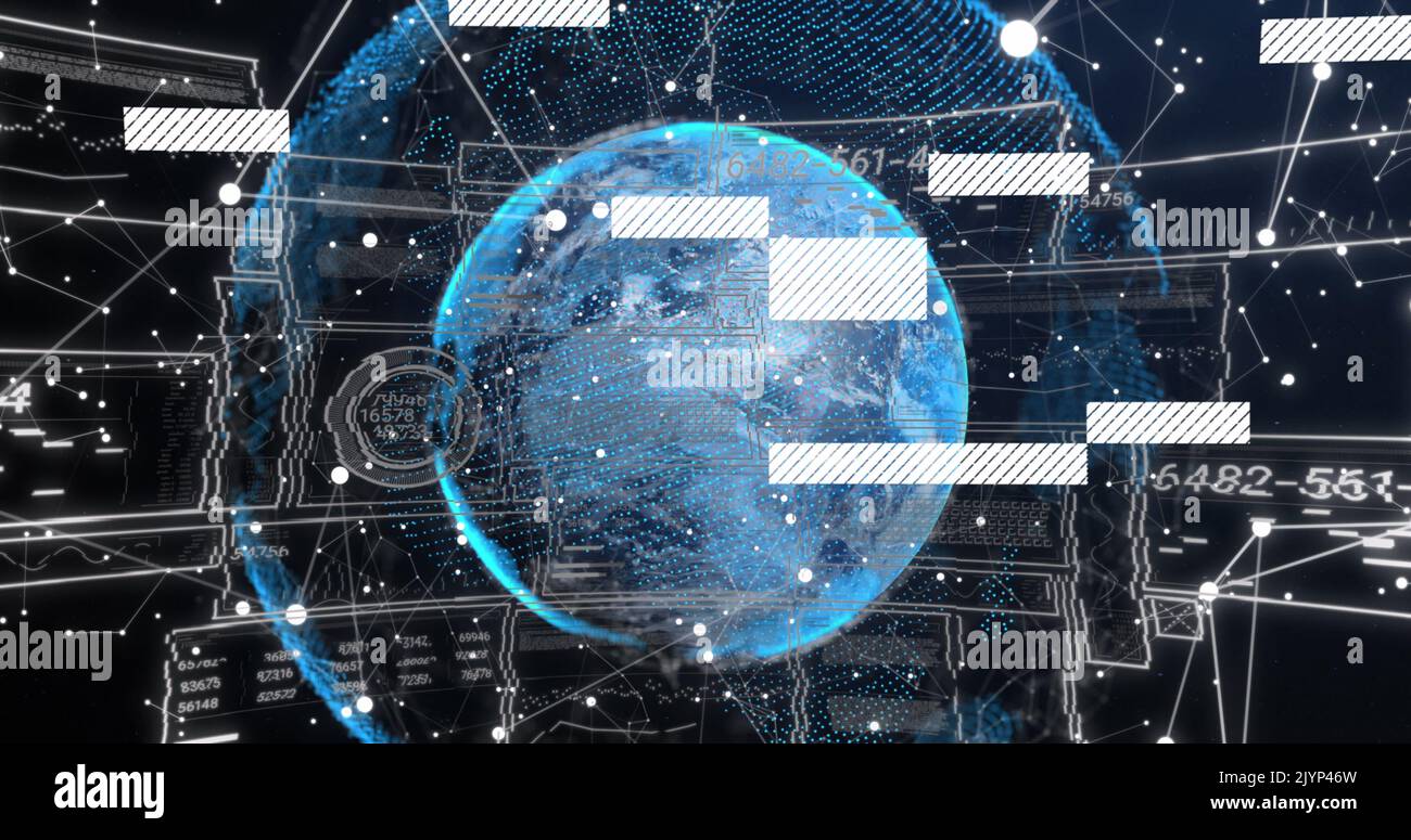 Image of digital data processing and networks over globe Stock Photo - Alamy