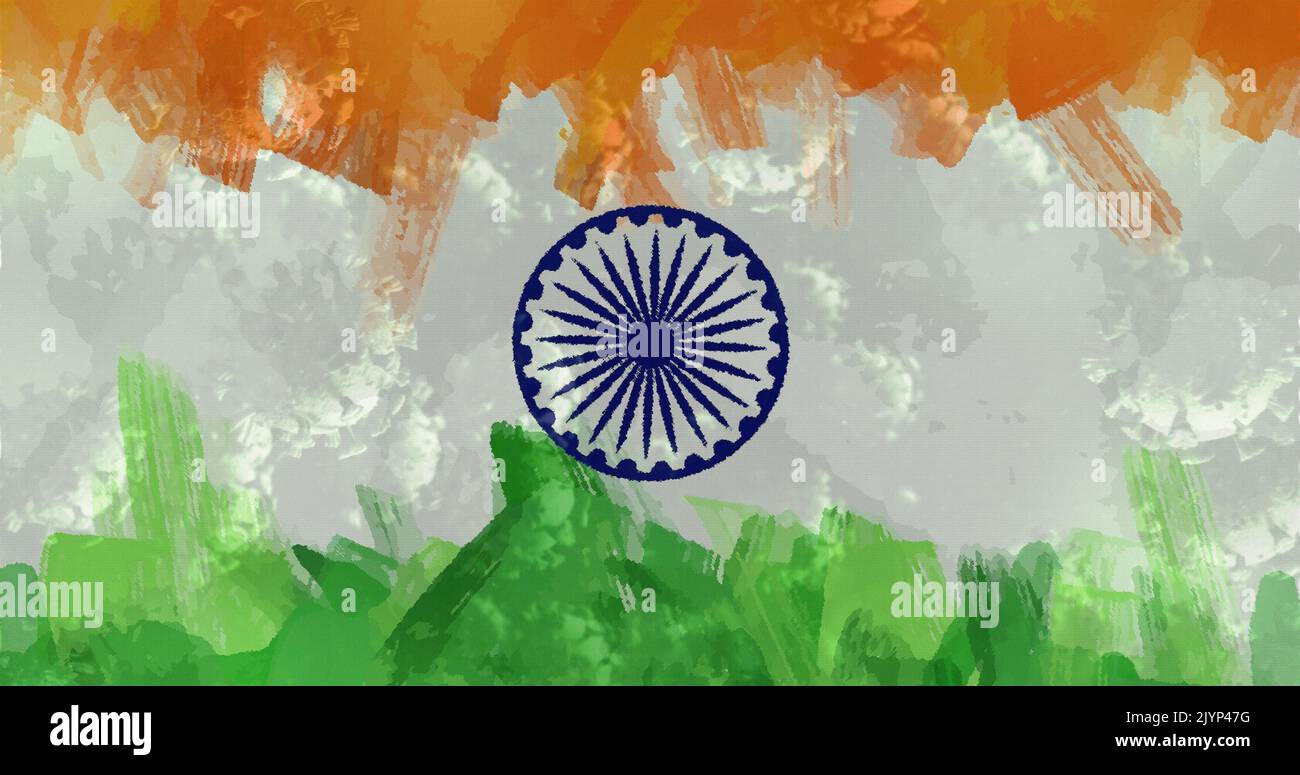 Composition of covid 19 cells over indian flag Stock Photo - Alamy
