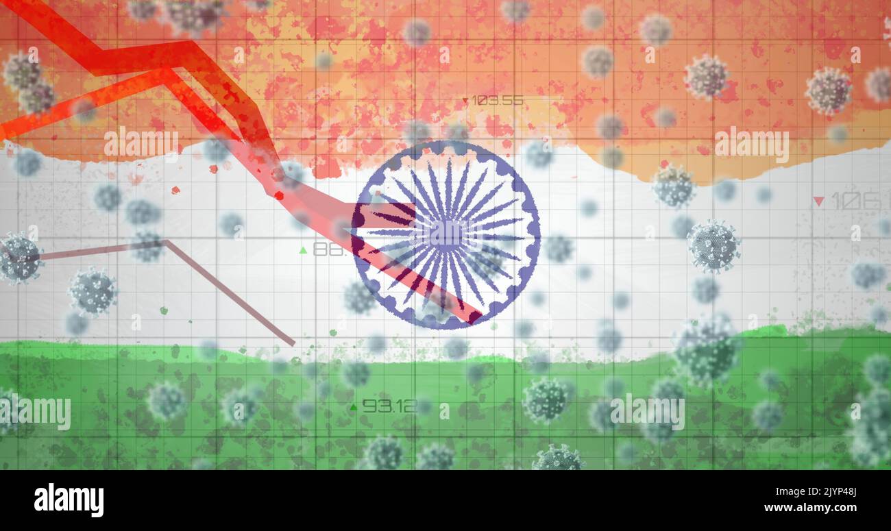 Composition of covid 19 cells and red lines statistics over indian flag ...