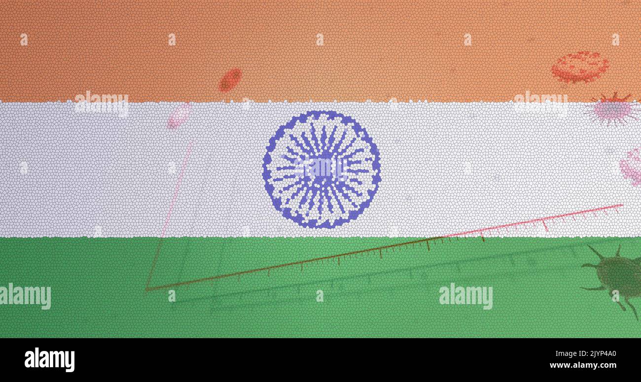 Composition of covid 19 cells and statistics over indian flag Stock ...