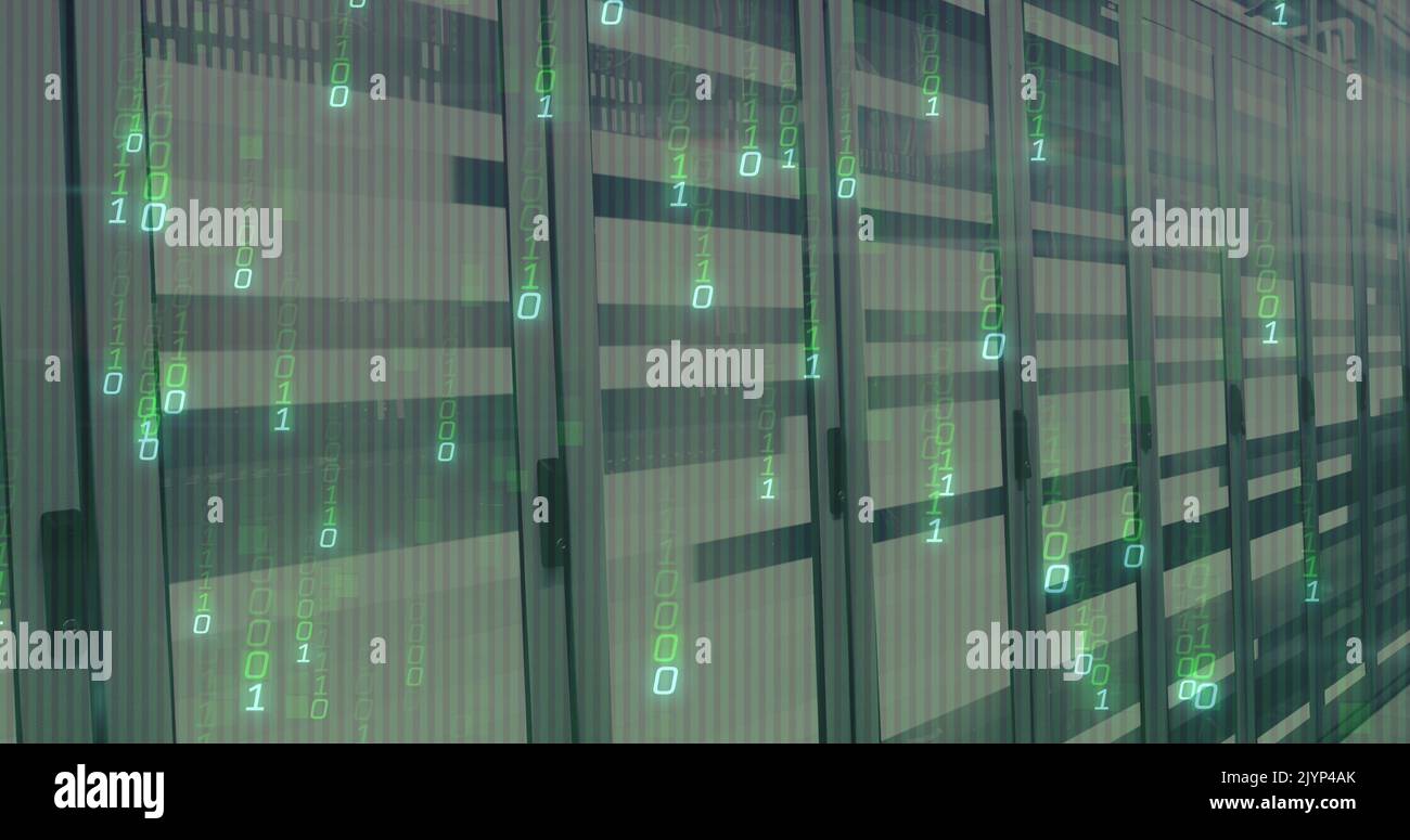 Image of digital data processing over server room Stock Photo - Alamy