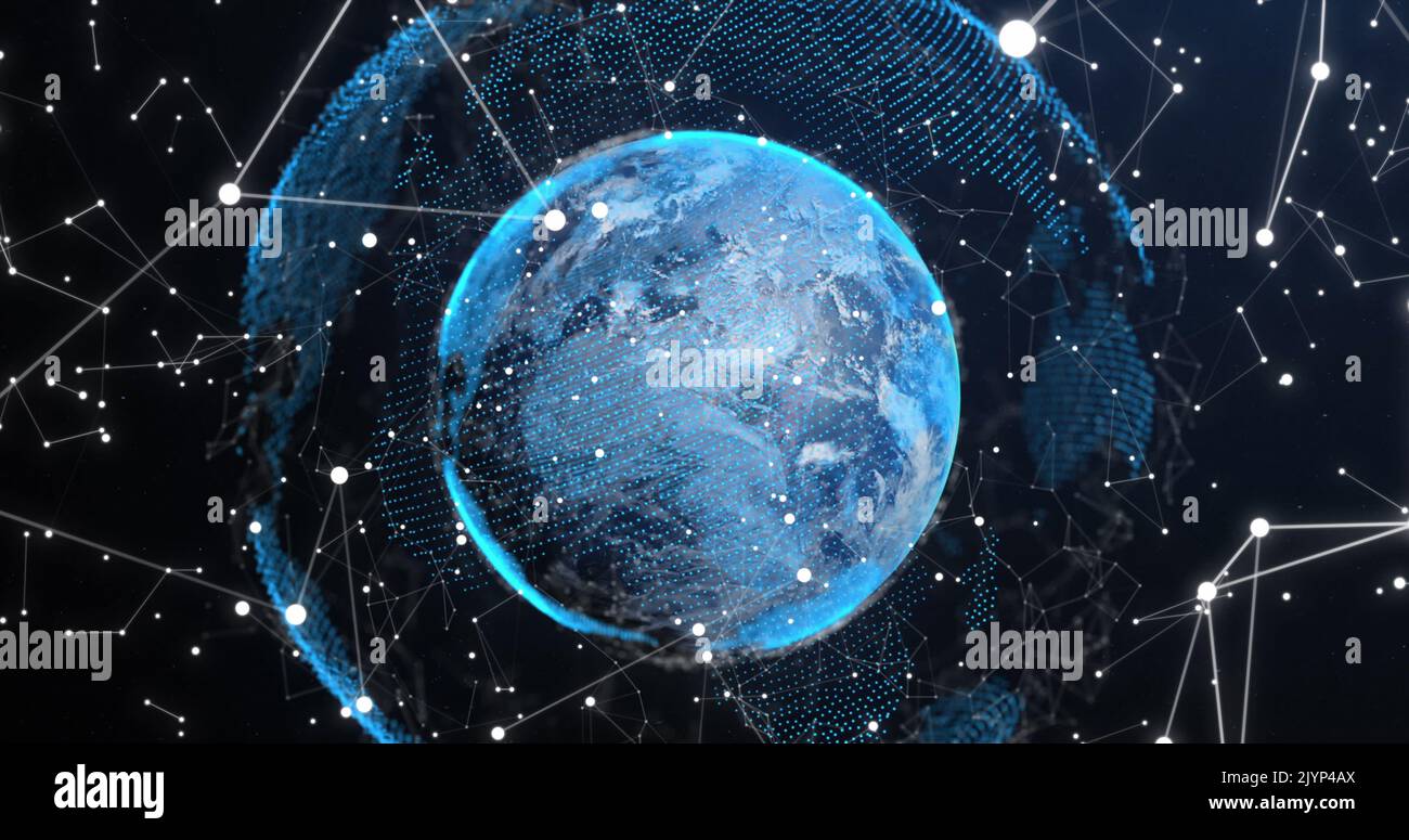 Image of digital data processing and networks over globe Stock Photo - Alamy