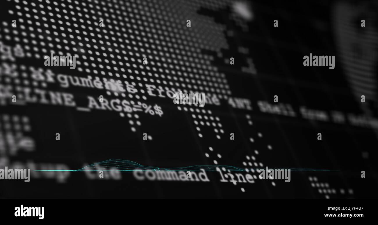 Image of digital data processing and world map over clack background Stock Photo - Alamy