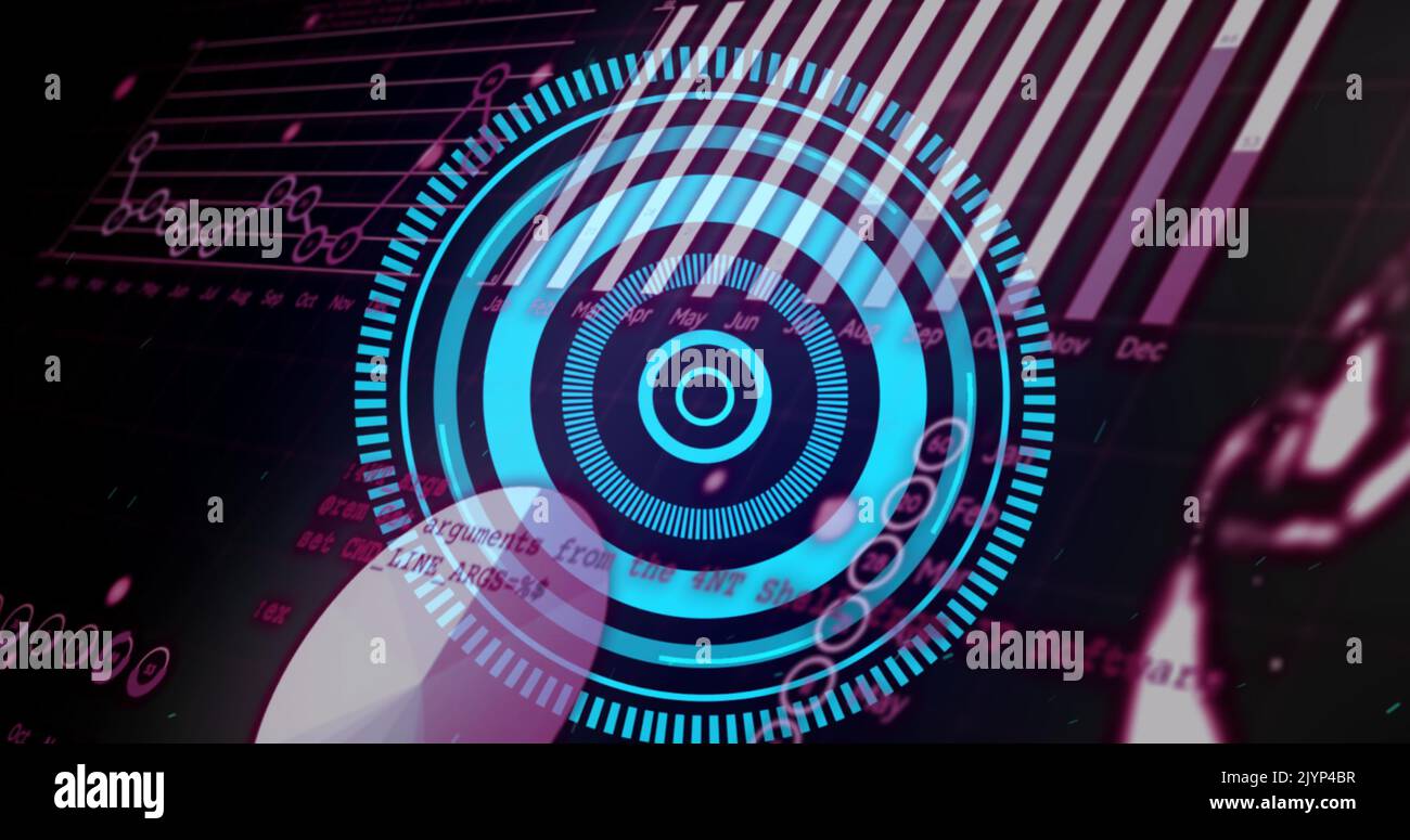 Image of digital data processing and scan scoping over clack background Stock Photo - Alamy