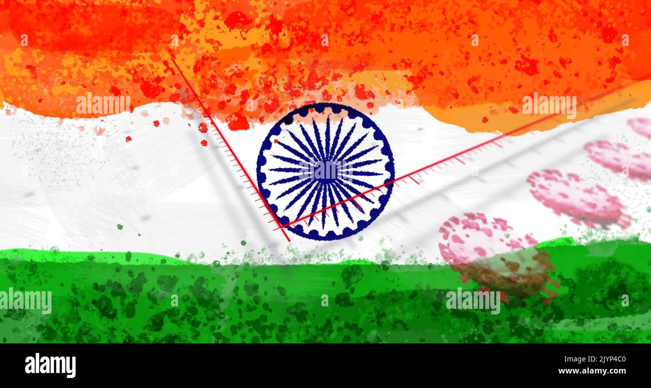 Composition of covid 19 cells and statistics over indian flag Stock ...