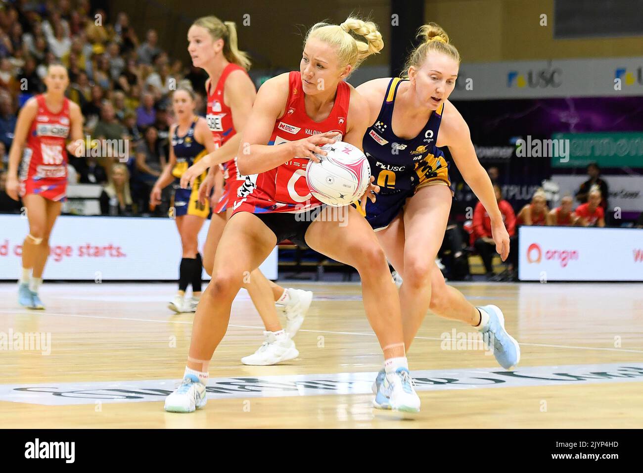 Tayla Fraser of the Swifts controls the ball under pressure during the ...