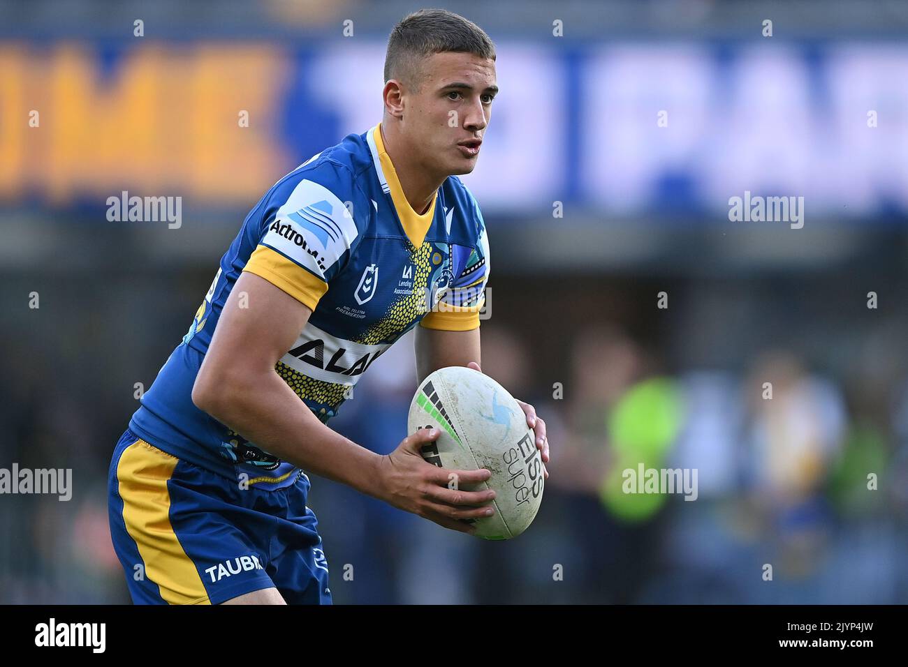 Jakob Arthur of the Eels arms up during the Round 11 NRL match between ...