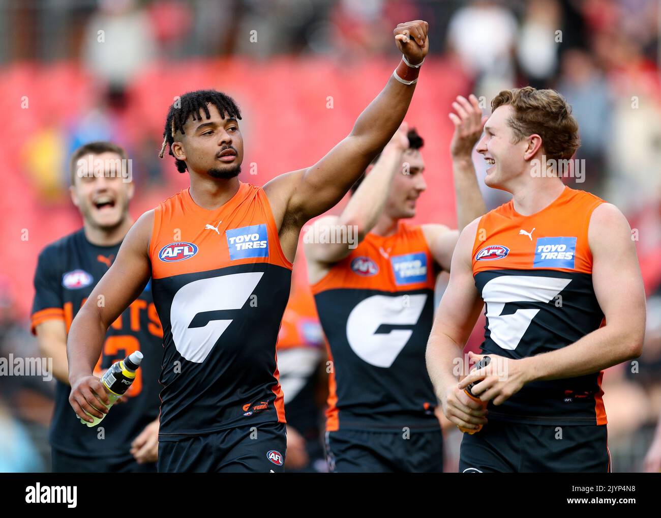 Connor Idun of the Giants celebrates at full time during to the Round ...