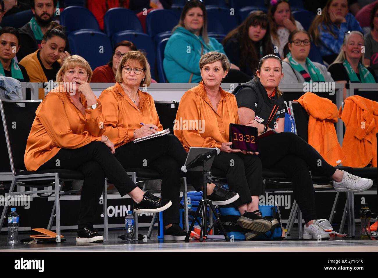Giants heah coach Julie Fitzgerald (left) looks on during the Round 4 ...