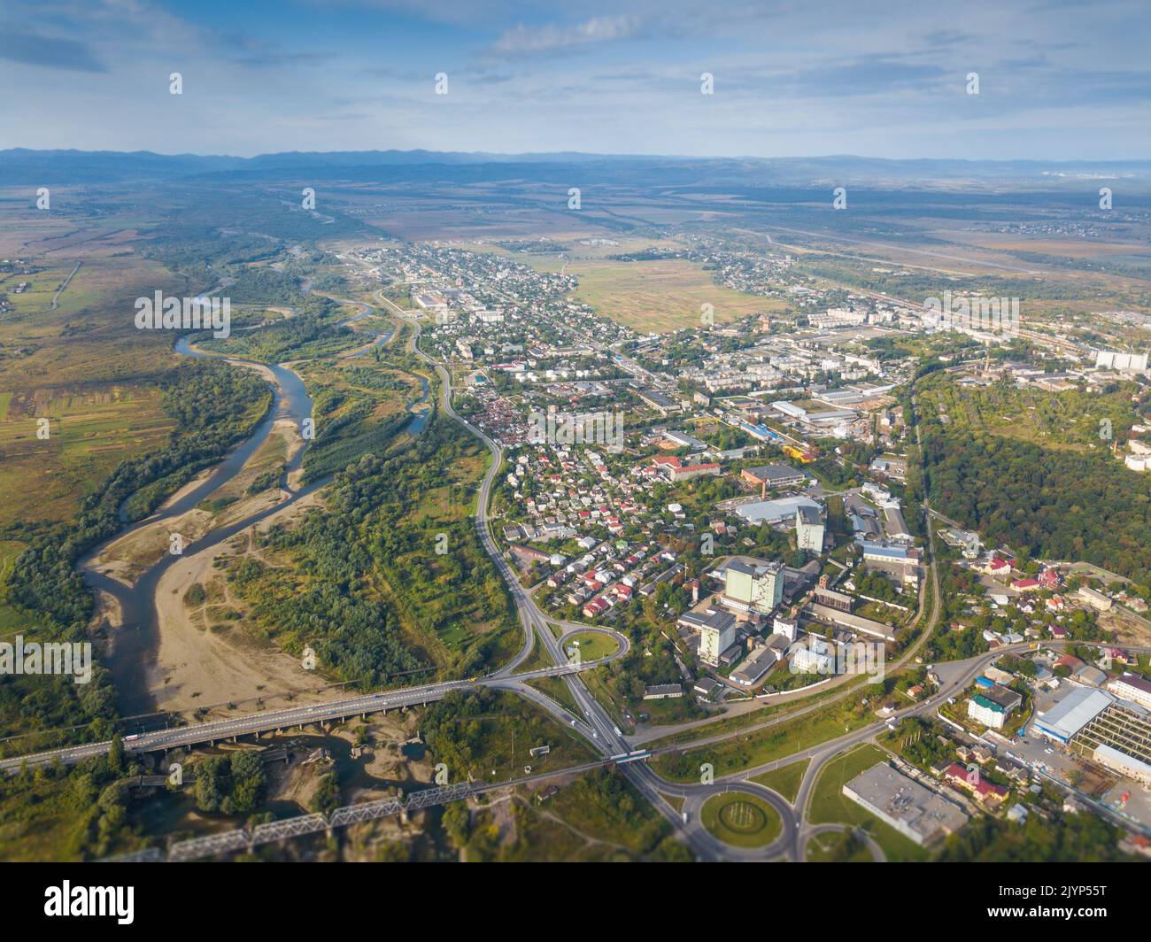 Ukraine, Stryi, Beautiful views on the river and city, bird's eye view ...