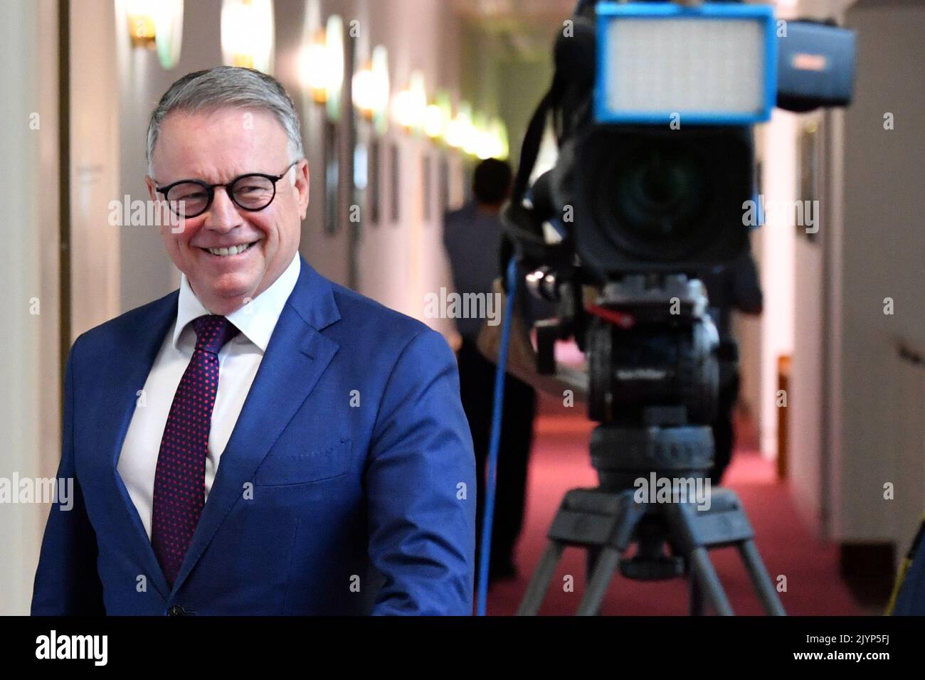 Labor member for Hunter Joel Fitzgibbon walks through the press gallery ...