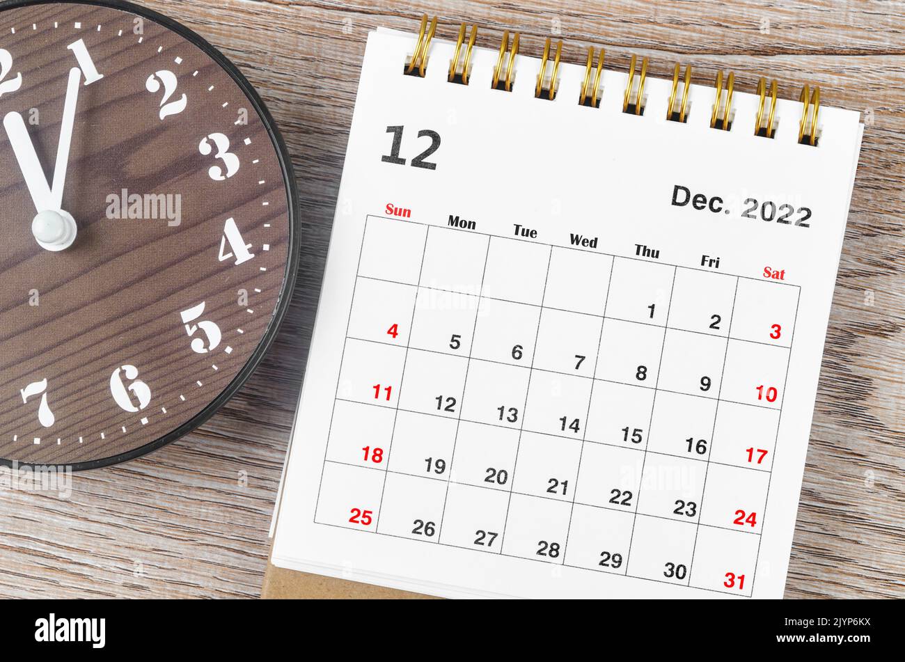 December 2022 Monthly desk calendar for 2022 year with clock Stock ...