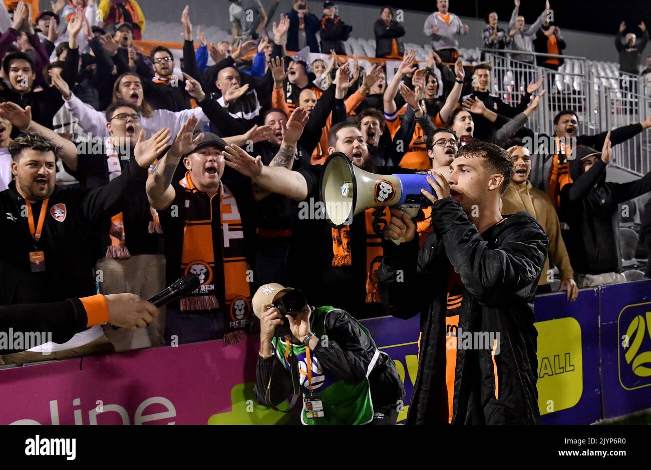Alex Parsons (right) of the Roar celebrates winning with the Roar cheer ...