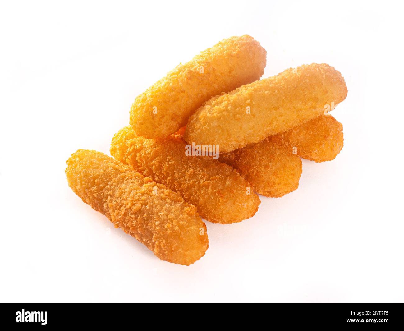 Delicious ready to eat mozarella sticks deep fried snack on white ...