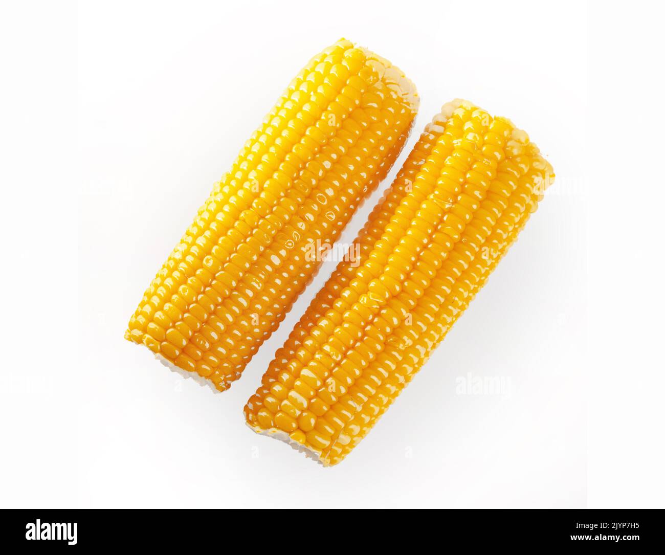 Delicious ready to eat boiled corn on th cob on white background ...