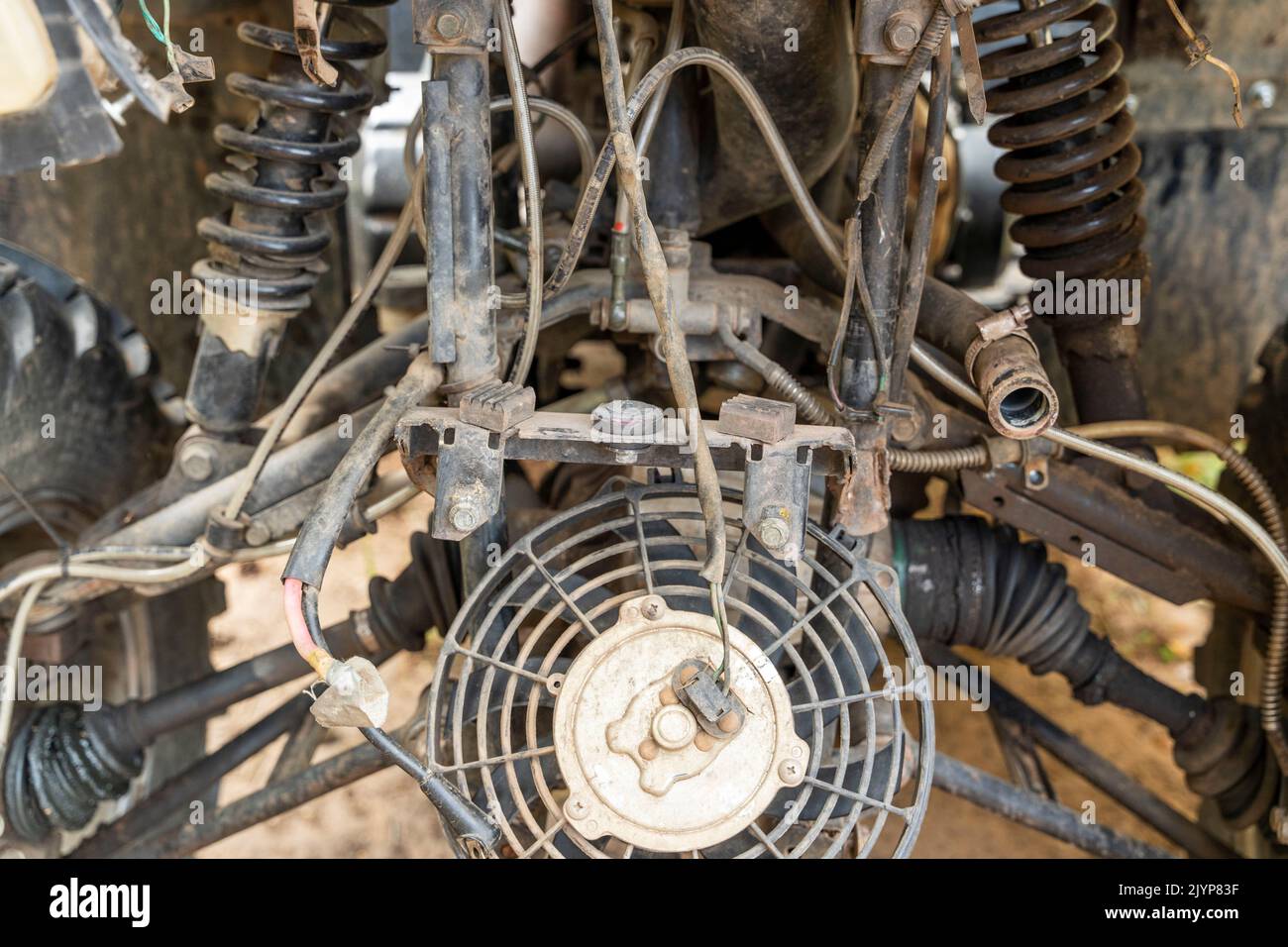 the front part of a broken and disassembled ATV in need of repair Stock ...