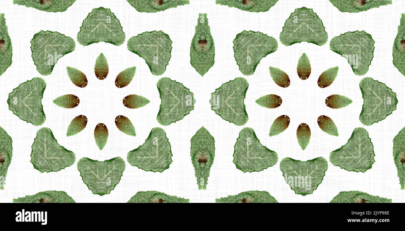 Foliage kaleidoscope seamless border pattern. Trendy optic fresh design ...