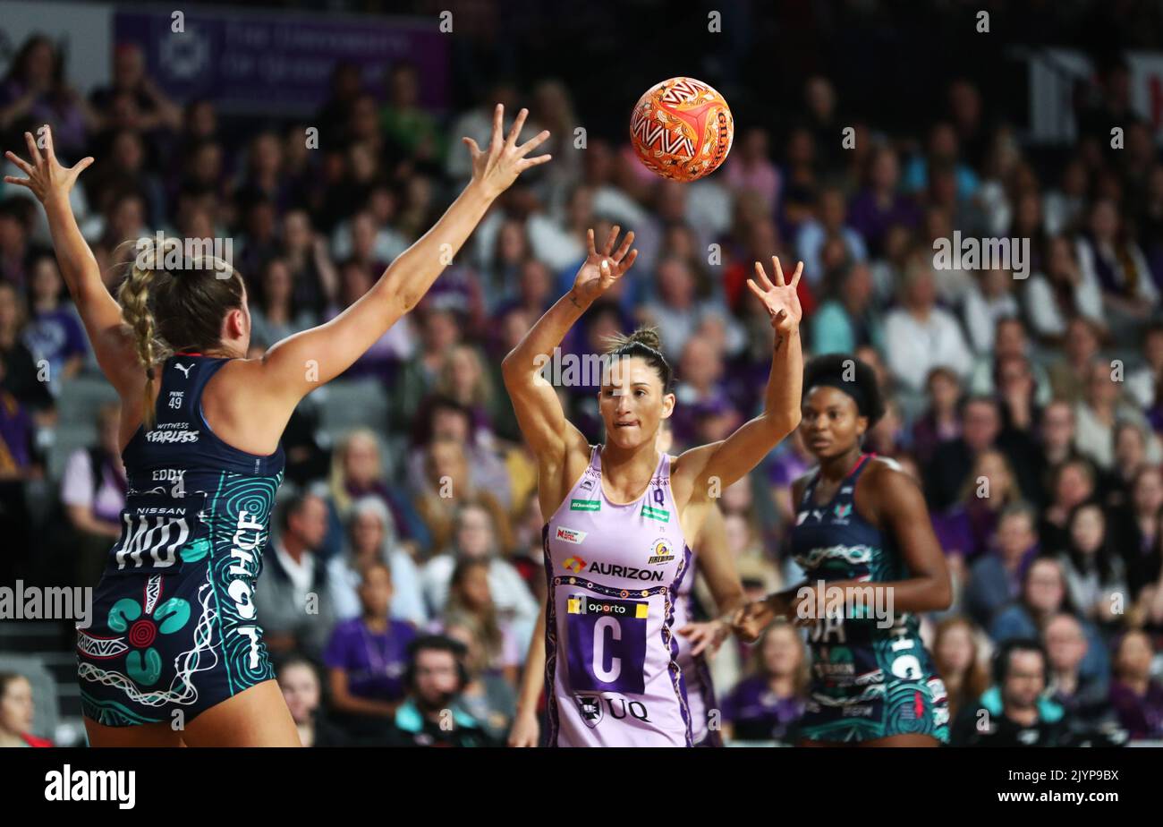Kimberley Ravaillion of the Firebirds in action during the Round 5 ...