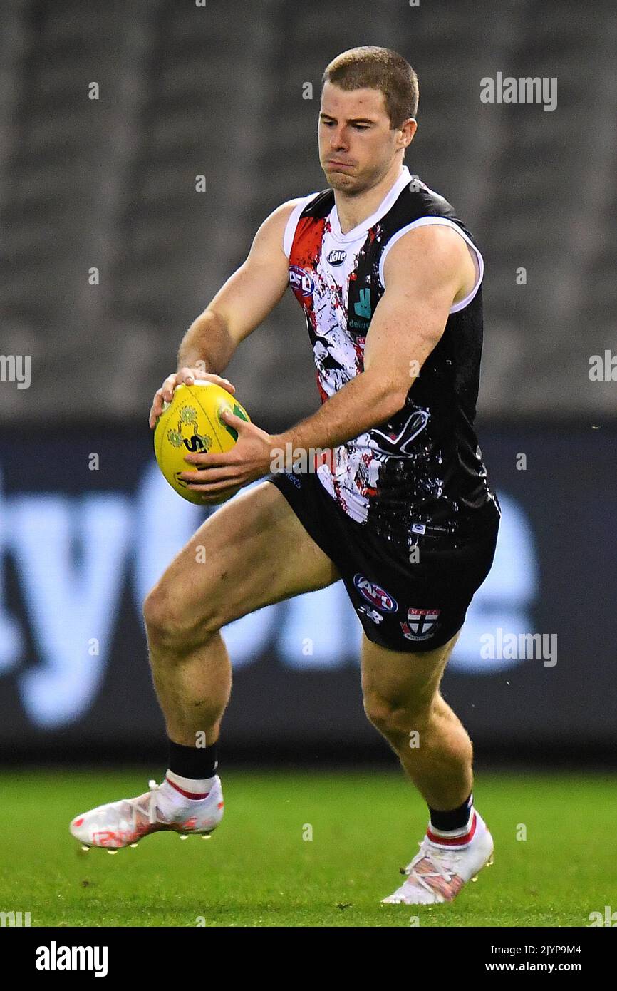 Jack Higgins of St Kilda in action during the Round 11 AFL match ...