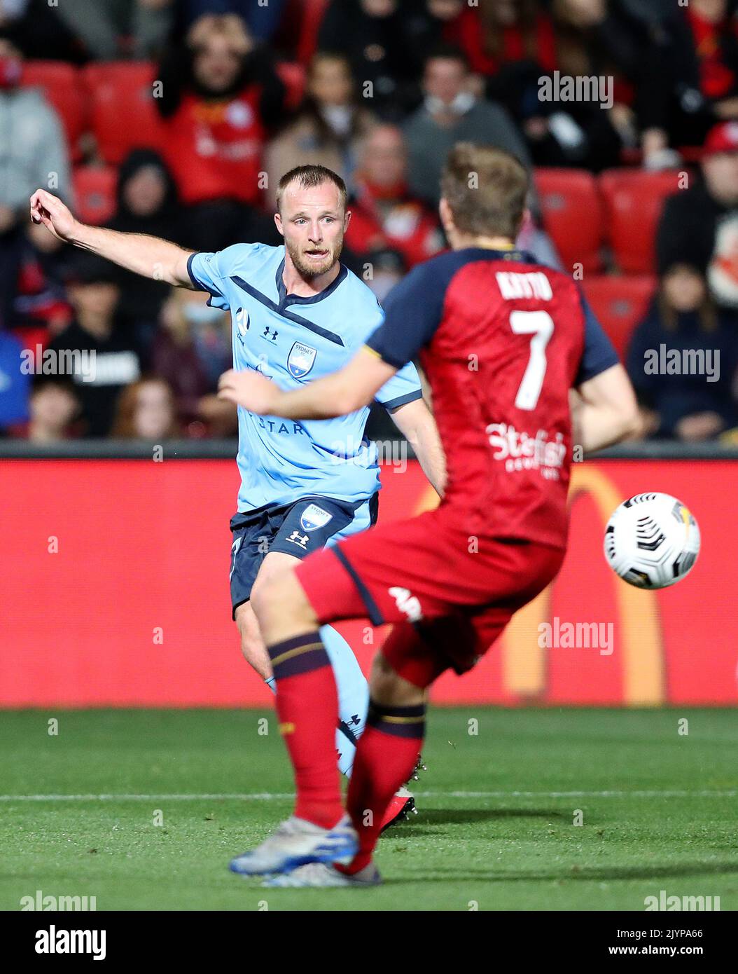 Rhyan Grant of Sydney FC and Ryan Kitto of United during the A-League ...