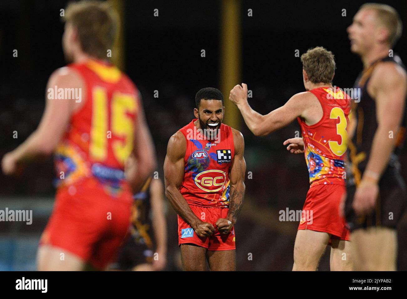 Touk Miller of the Suns celebrates his goal during the Round 11 AFL ...