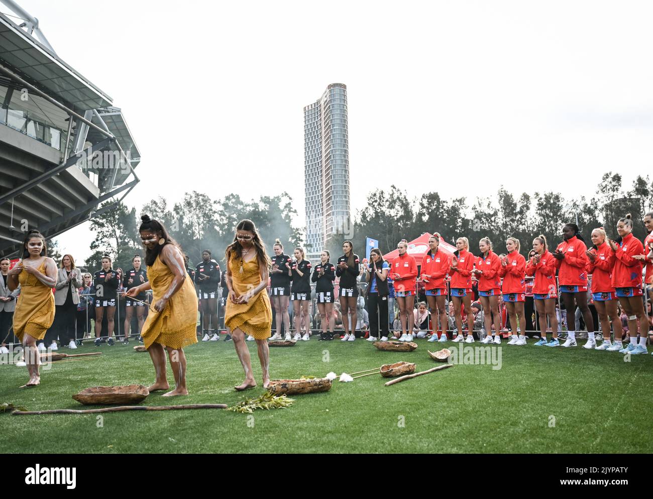 The Swifts and the Magpies watch on during an indigenous smoking ...