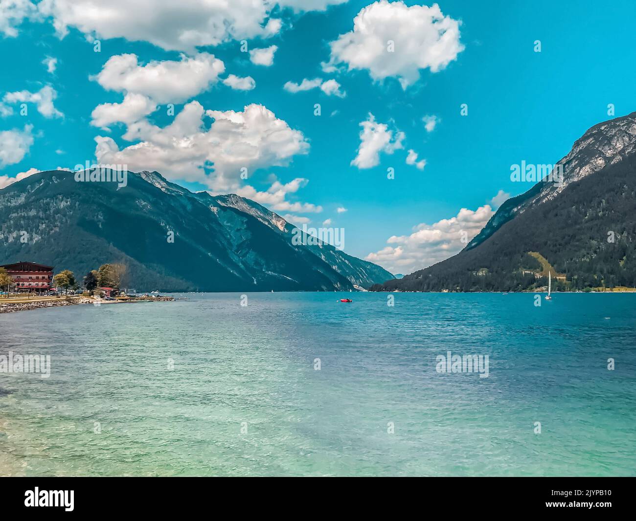 Huge mountain blue lake. Untouched wildlife of Europe. Majestic ...