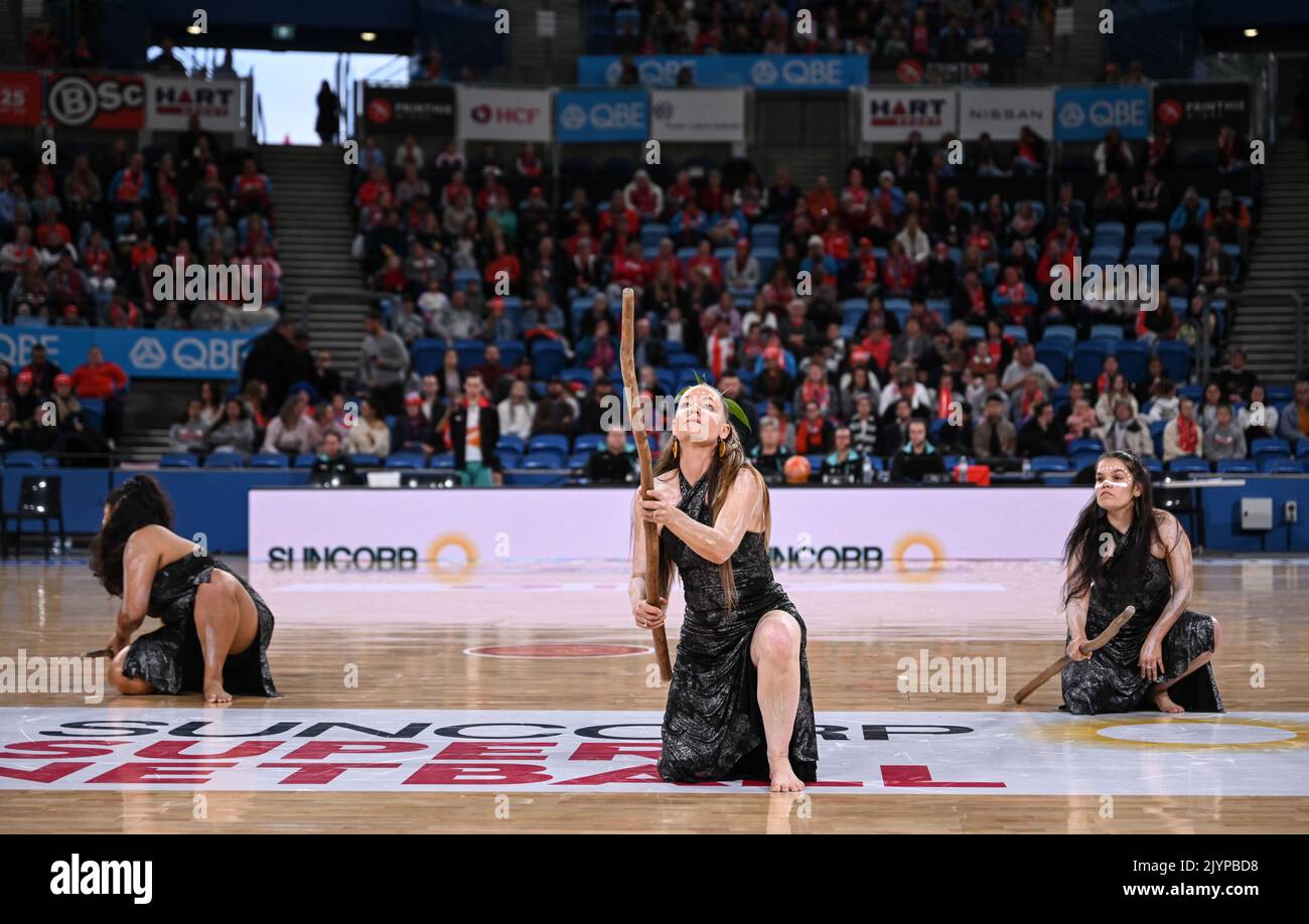 A half time dance during the Round 5 Super Netball match between the ...