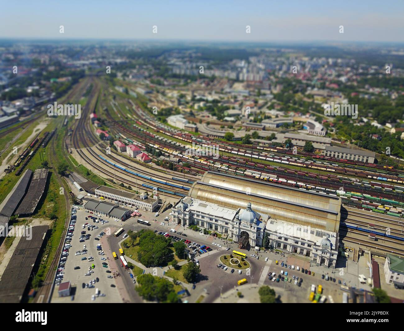 Ukraine, Lviv, railway station, train station, from quadcopter, drone ...