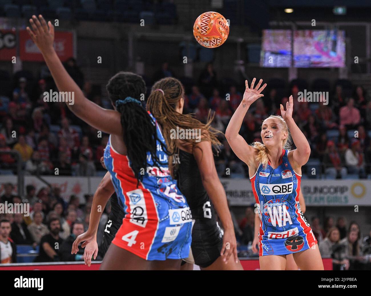 Tayla Fraser of the Swifts in action during the Round 5 Super Netball ...