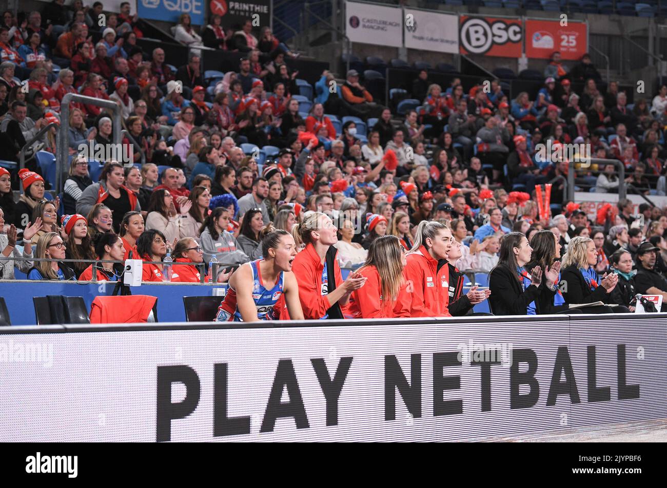 The Swifts bench during the Round 5 Super Netball match between the NSW ...