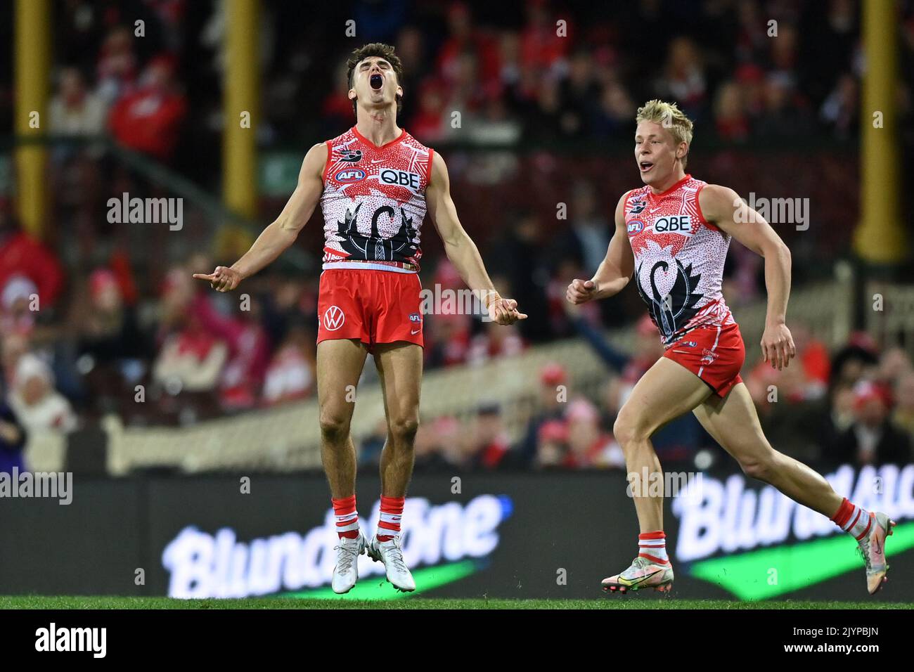Sam Wicks of the Swans celebrates kicking a goal during the Round 11 ...