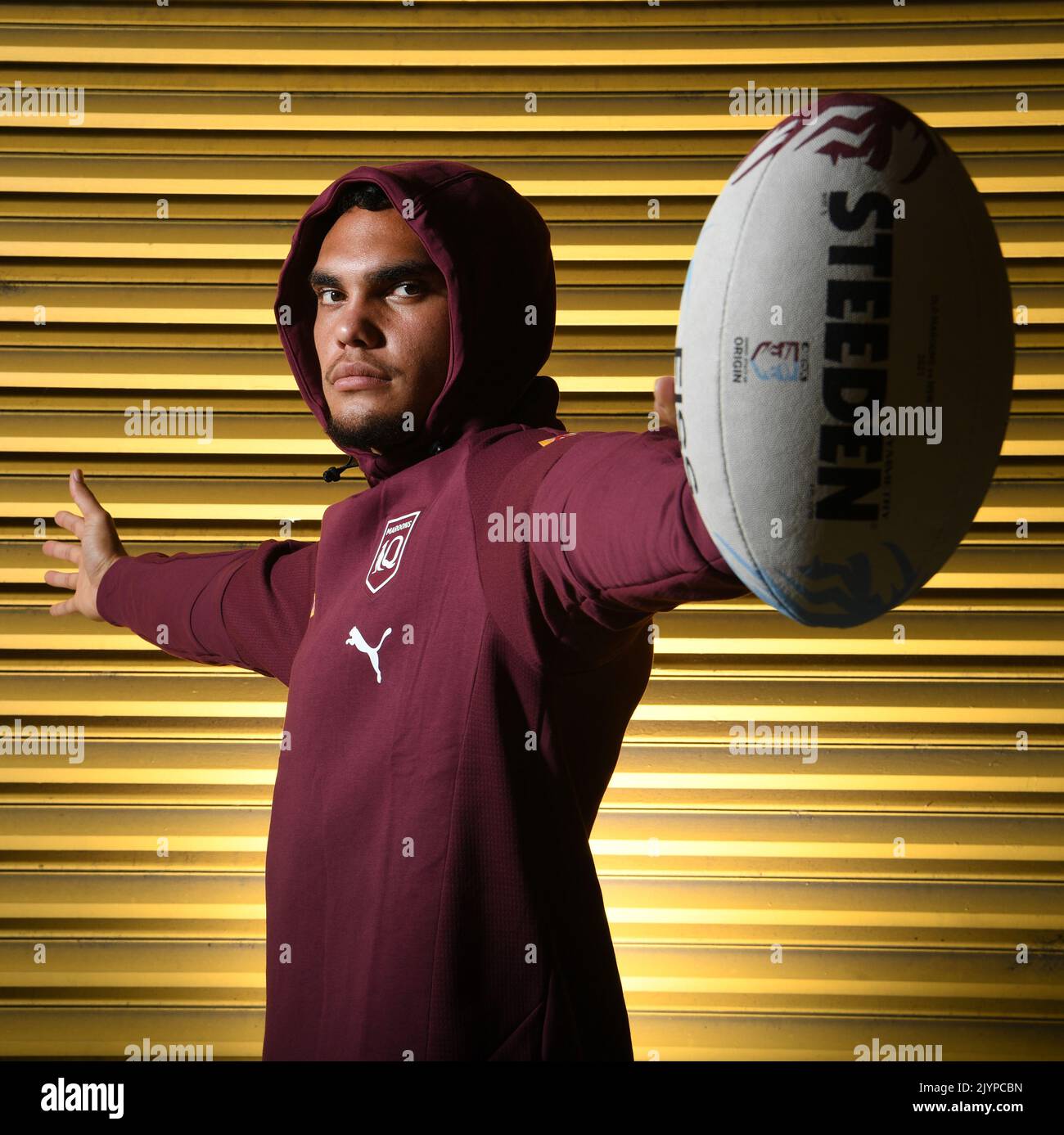 Xavier Coates is seen posing for a photograph at Suncorp Stadium after ...
